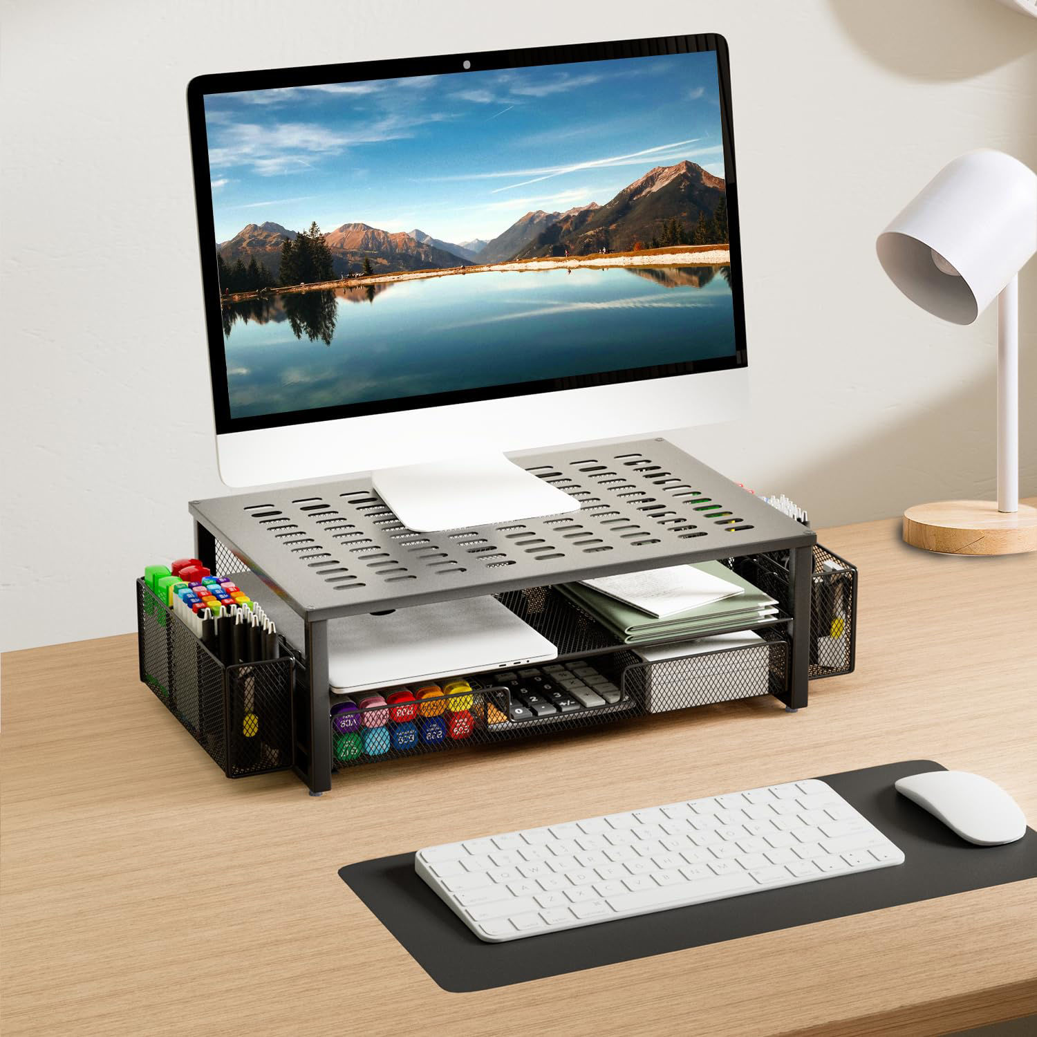 GetUSCart- gianotter Desk Computer Monitor Stand Riser with Drawer and ...
