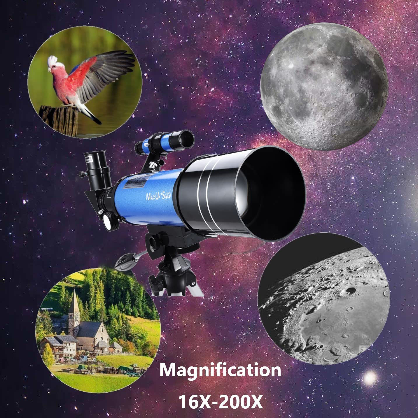 GetUSCart- MaxUSee 70mm Telescope for Kids & Astronomy Beginners, Refractor Telescope with ...