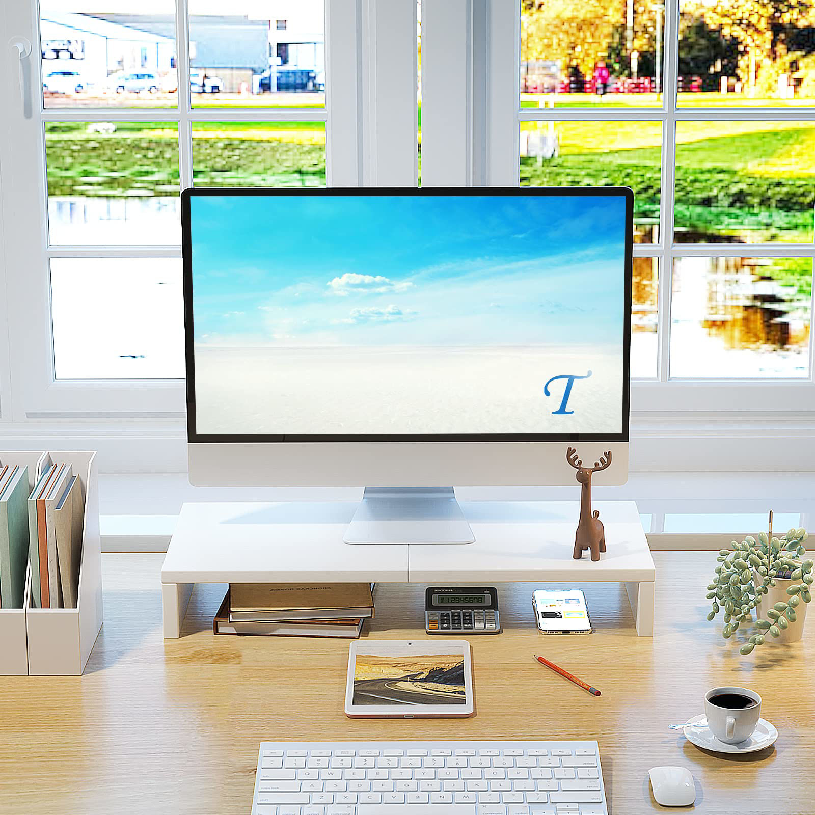 GetUSCart- TEAMIX 20 inch White Monitor Stand Riser, Wood Monitor Stand ...