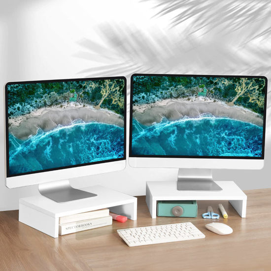 GetUSCart- TEAMIX White Monitor Stand Riser-2 Pack,Wood 2 Tier ...