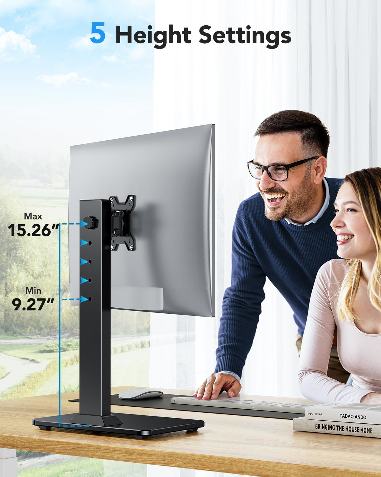 GetUSCart- HUANUO Monitor Stand, Holds up to 44lbs Freestanding VESA Monitor Mount for 13″-34 ...