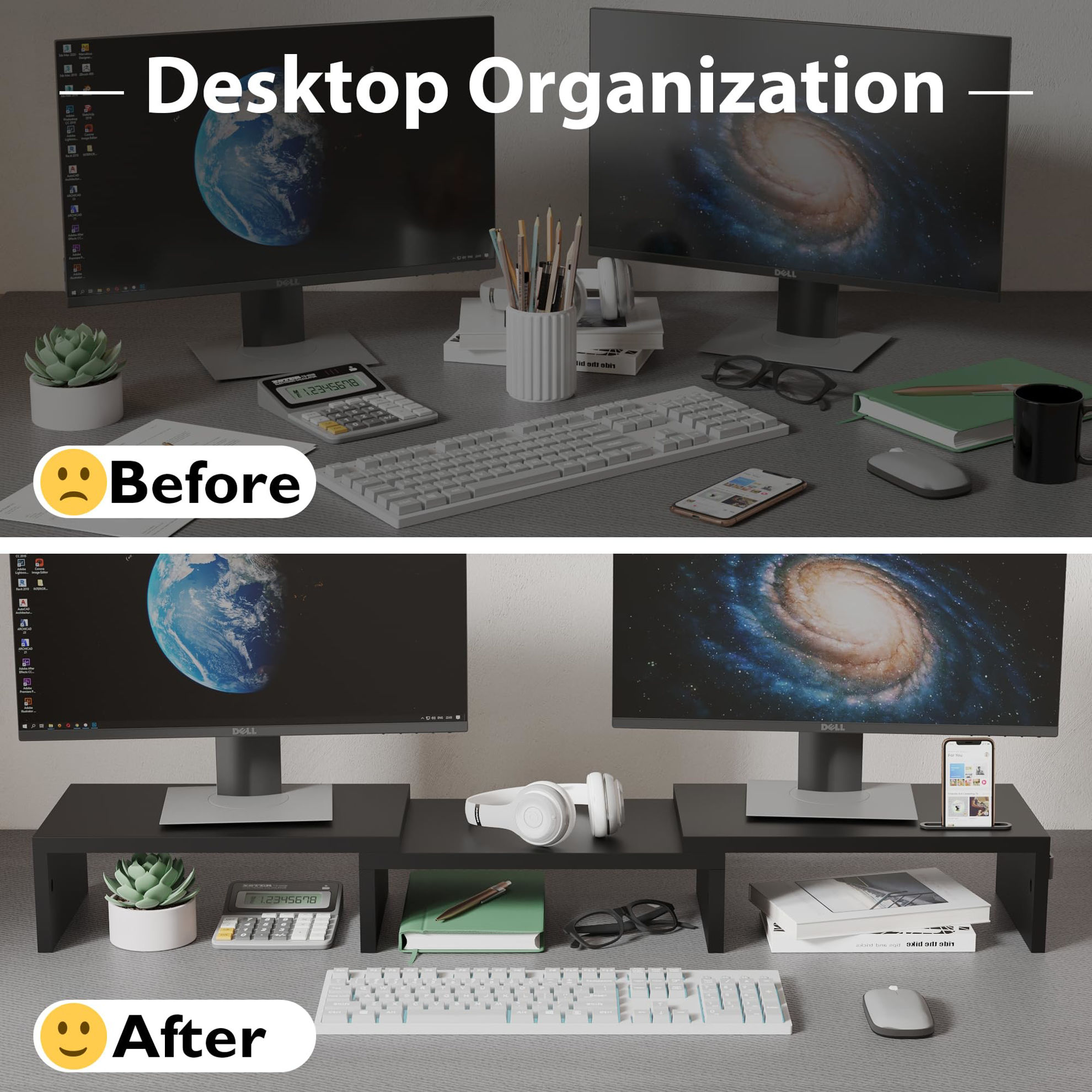 GetUSCart- BONTEC Dual Monitor Stand, Adjustable Length & Swivel Angle ...