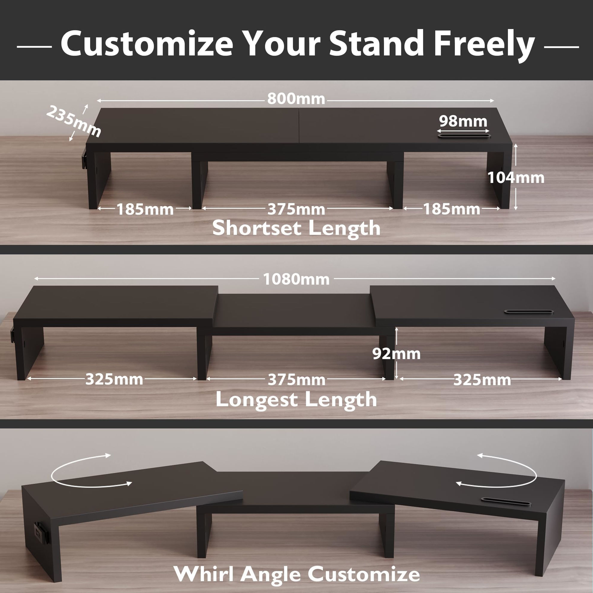 GetUSCart- BONTEC Dual Monitor Stand, Adjustable Length & Swivel Angle ...