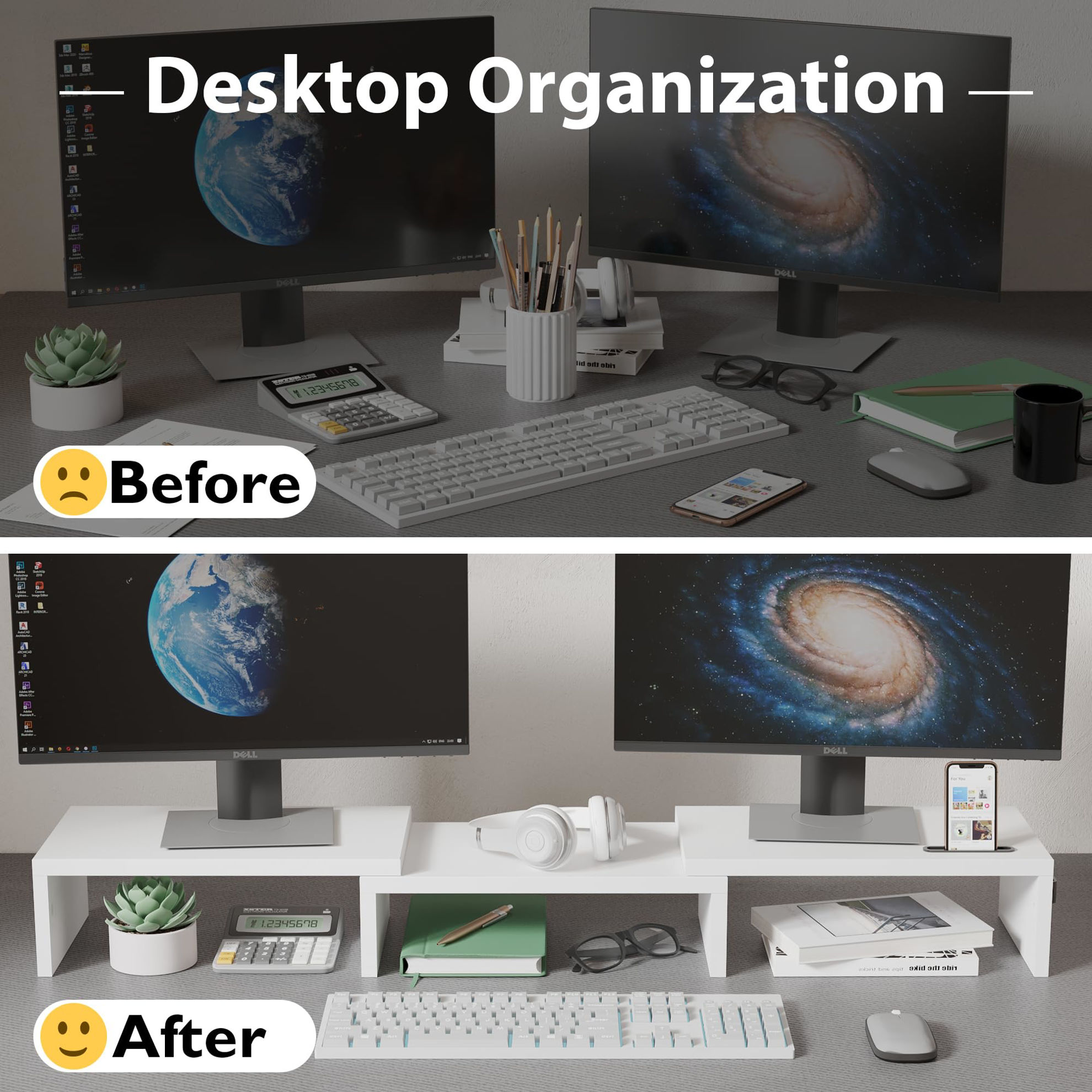 GetUSCart- BONTEC Dual Monitor Stand Riser with Smartphone Holder ...