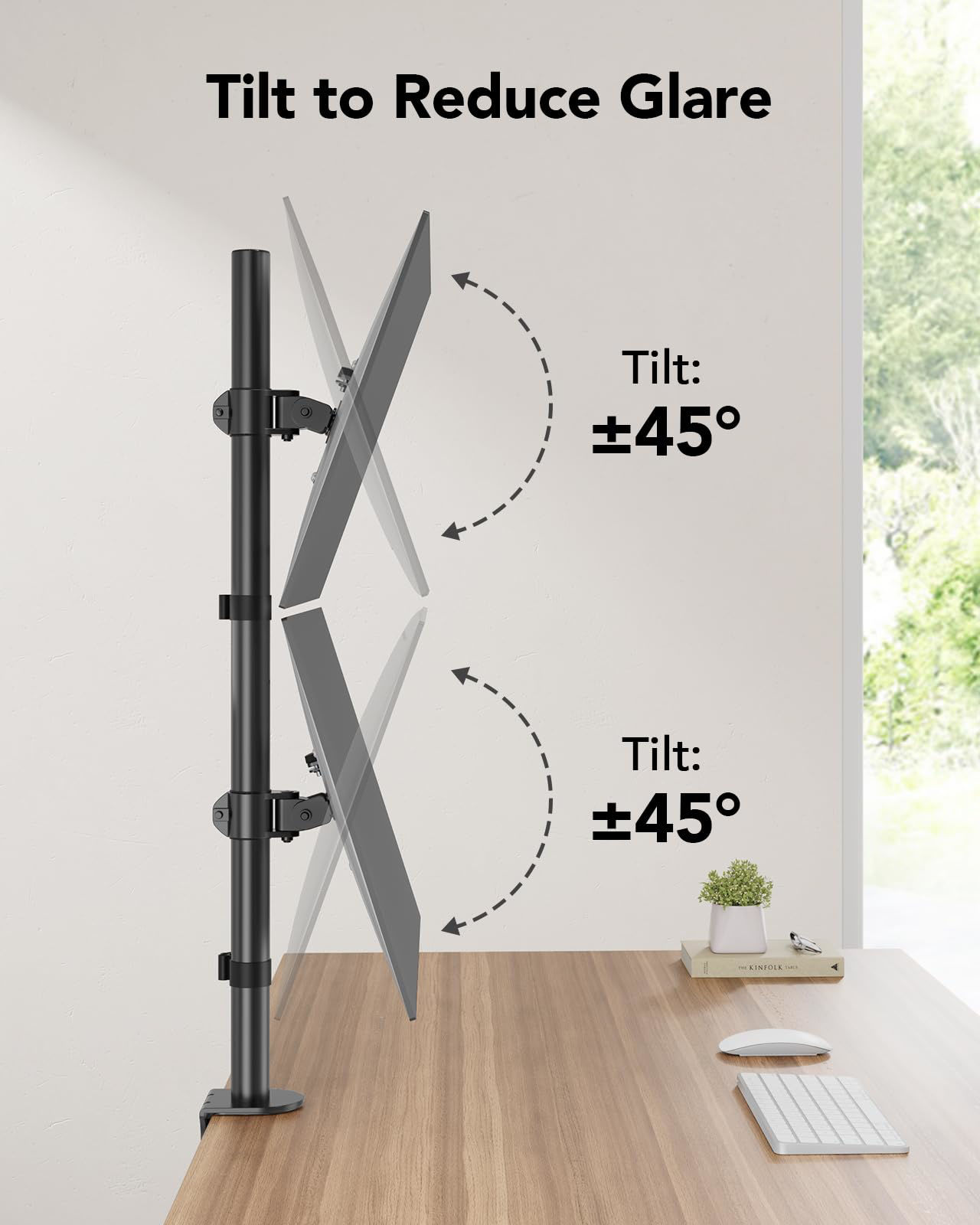 GetUSCart- HUANUO Vertical Dual Monitor Mount, Stacked Monitor Stand for 2 Monitors with Height ...