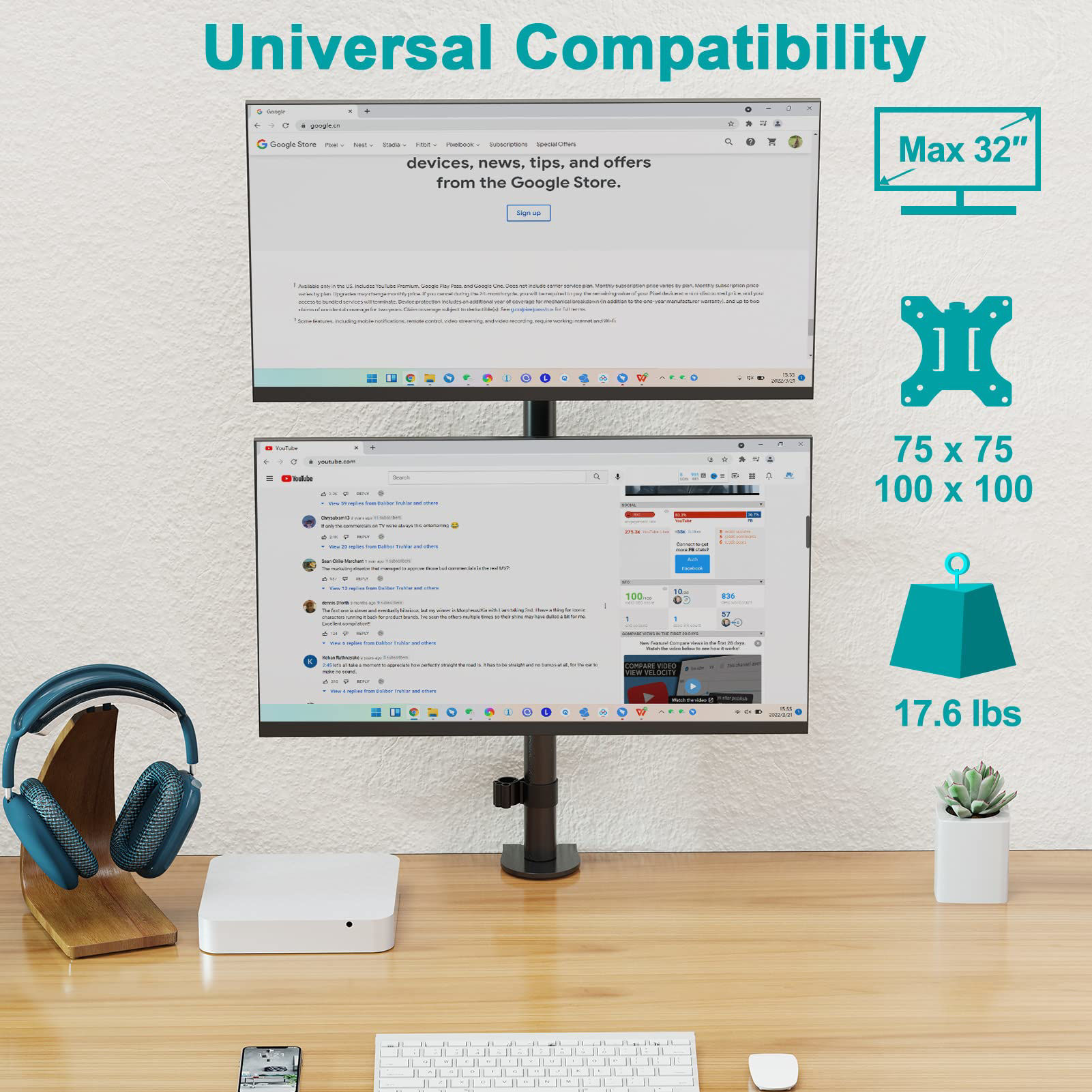GetUSCart- MOUNT PRO Vertical Dual Monitor Stand, Stacked Monitor Mount ...