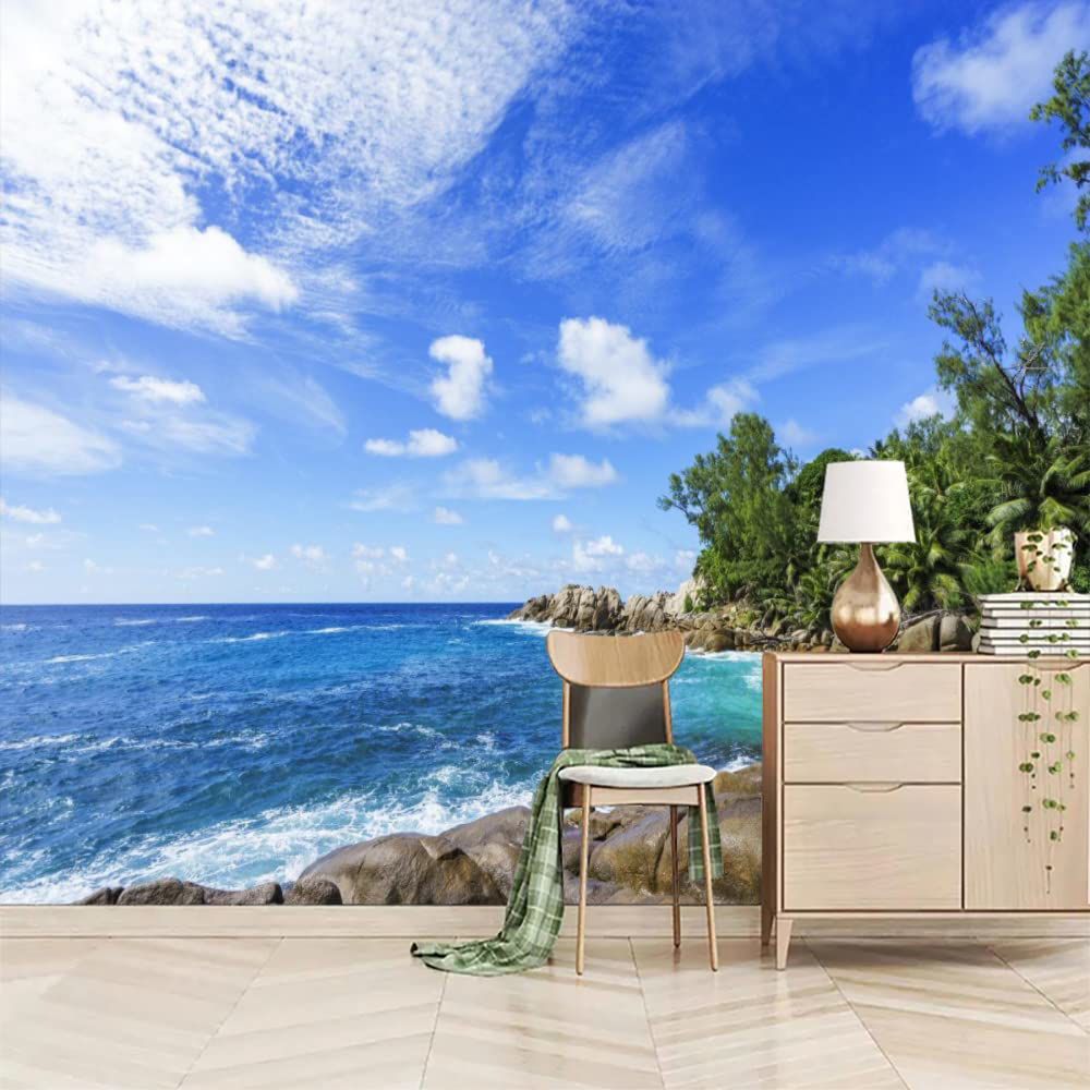 GetUSCart- ATTAFE Beautiful Wild Lonely Beach 3D Mural Wallpaper, Palm ...