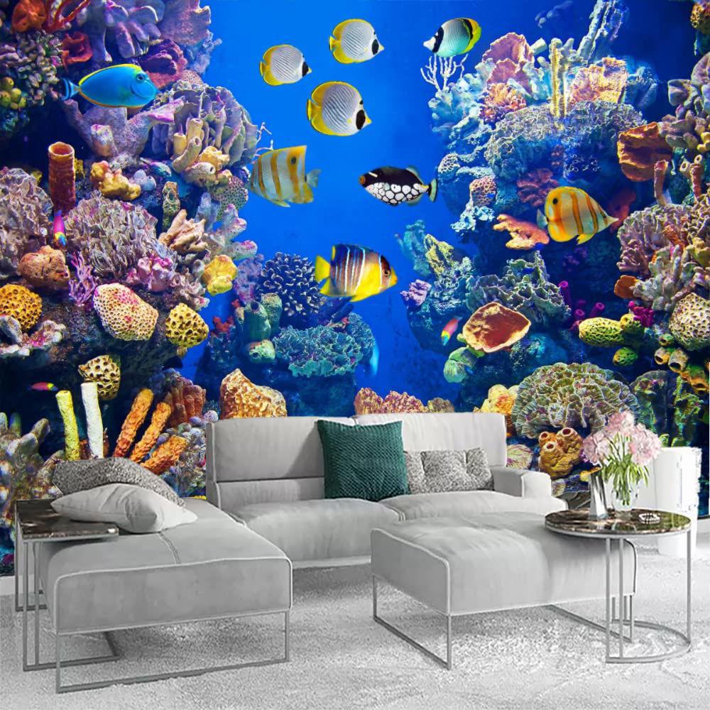 GetUSCart- ATTAFE Blue Ocean Tropical Fish Scenery 3D Mural Wallpaper ...