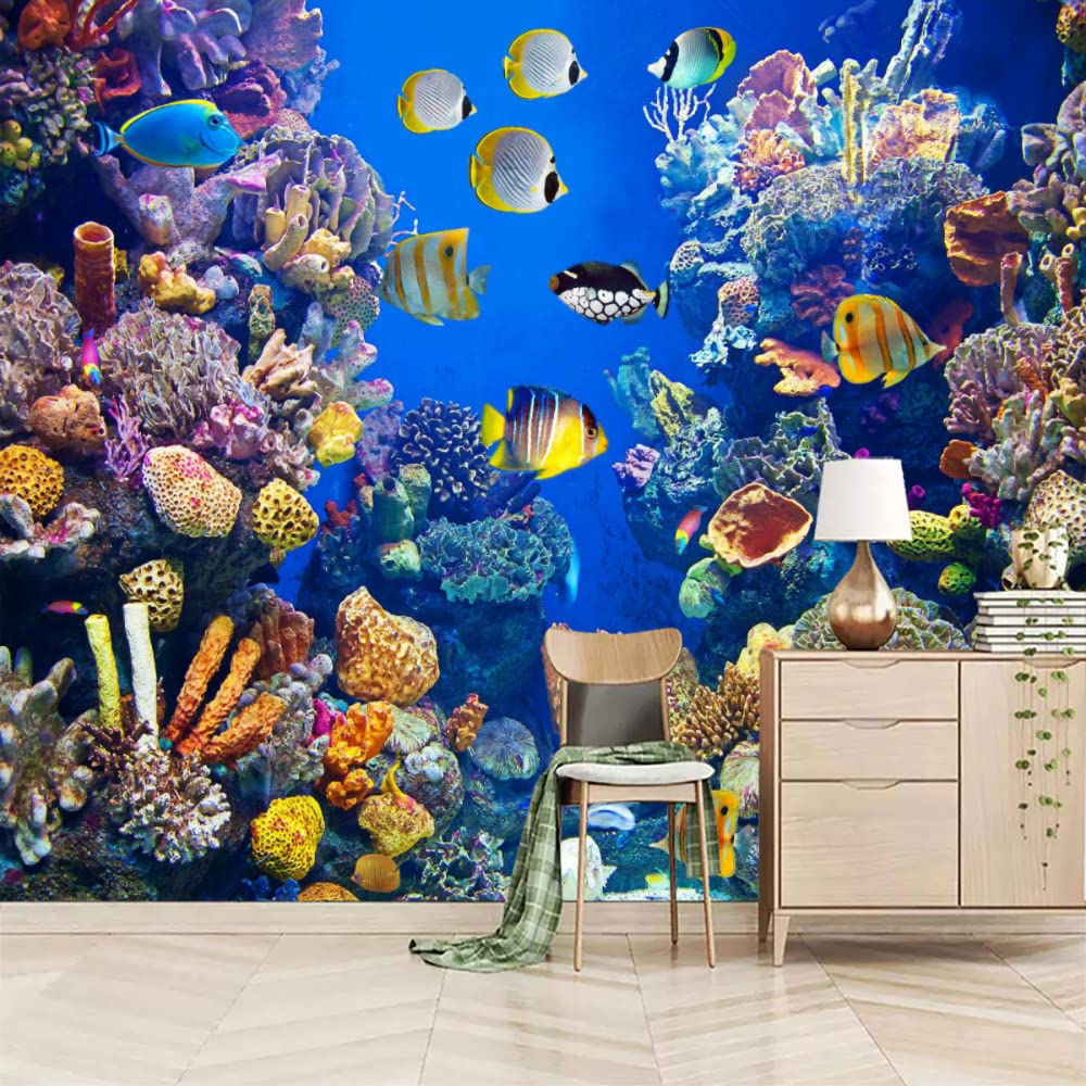 GetUSCart- ATTAFE Blue Ocean Tropical Fish Scenery 3D Mural Wallpaper ...