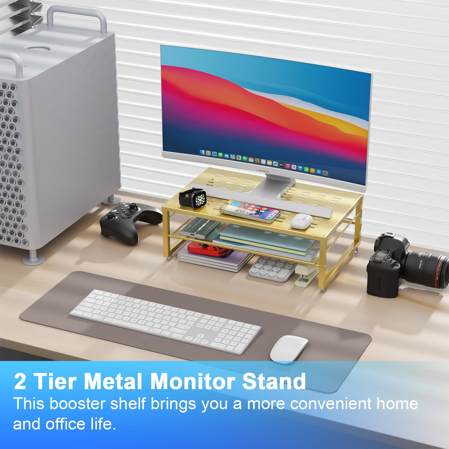 GetUSCart- gianotter 2-Tier Metal Monitor Stand Riser, Desk Accessories ...