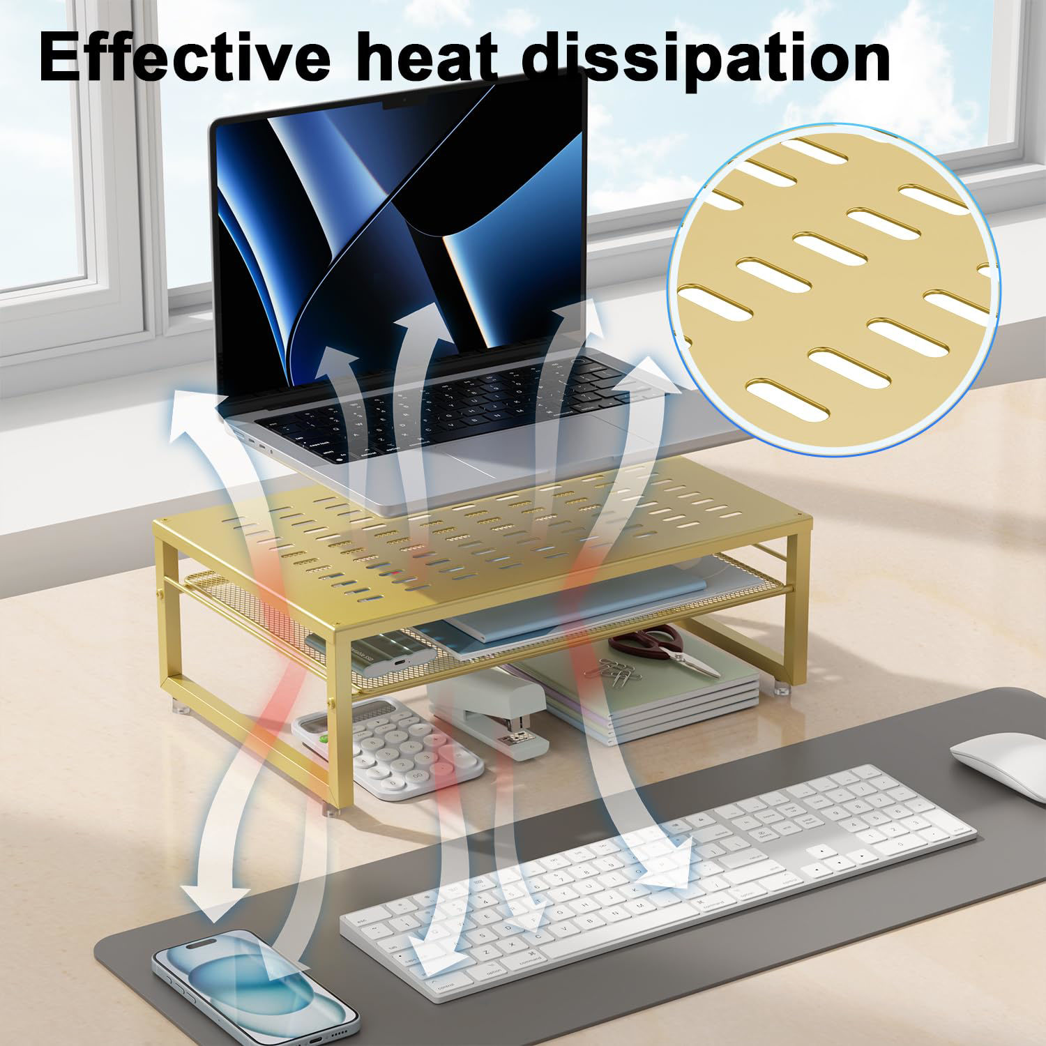 GetUSCart- gianotter 2-Tier Metal Monitor Stand Riser, Desk Accessories ...