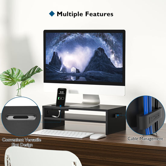 GetUSCart- BONTEC Monitor Stand Riser, 2 Tiers Wood Monitor Riser Stand ...