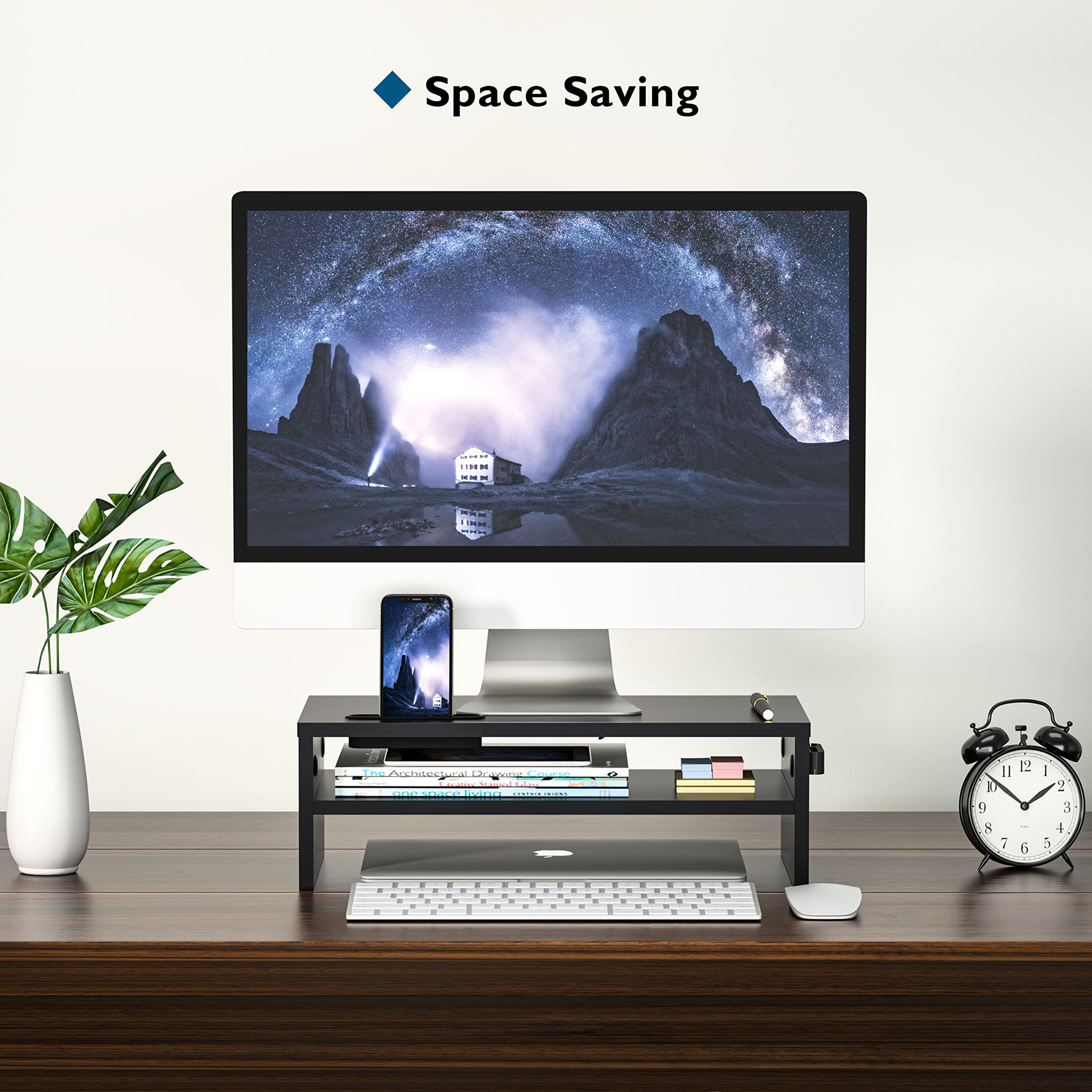 GetUSCart- BONTEC Monitor Stand Riser, 2 Tiers Wood Monitor Riser Stand ...