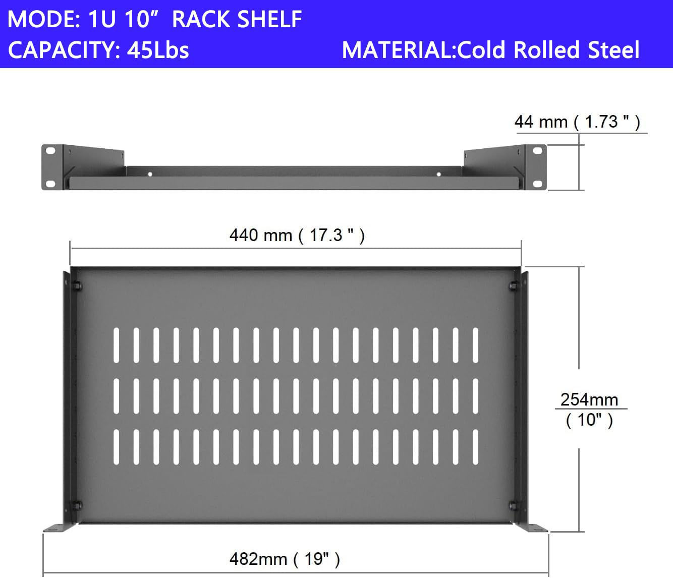 GetUSCart- 1U Server Rack Shelf 10" Deep - Universal Vented Rack Mount ...