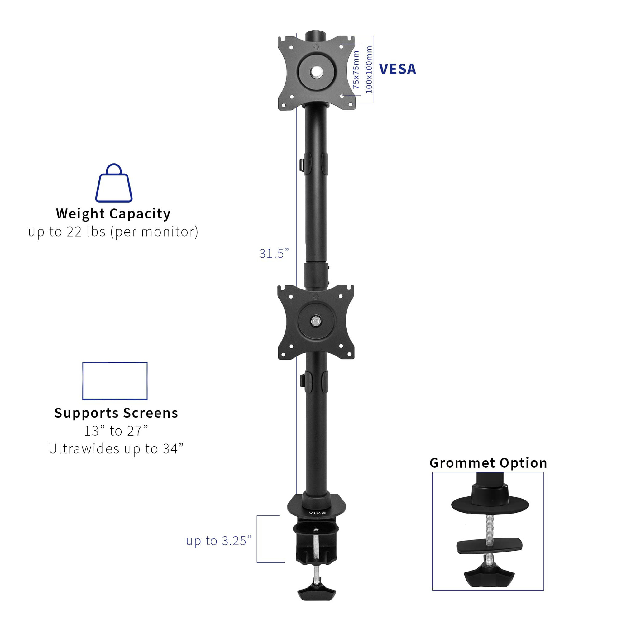 GetUSCart- VIVO Dual Monitor Desk Mount Stand with Height Adjustment ...