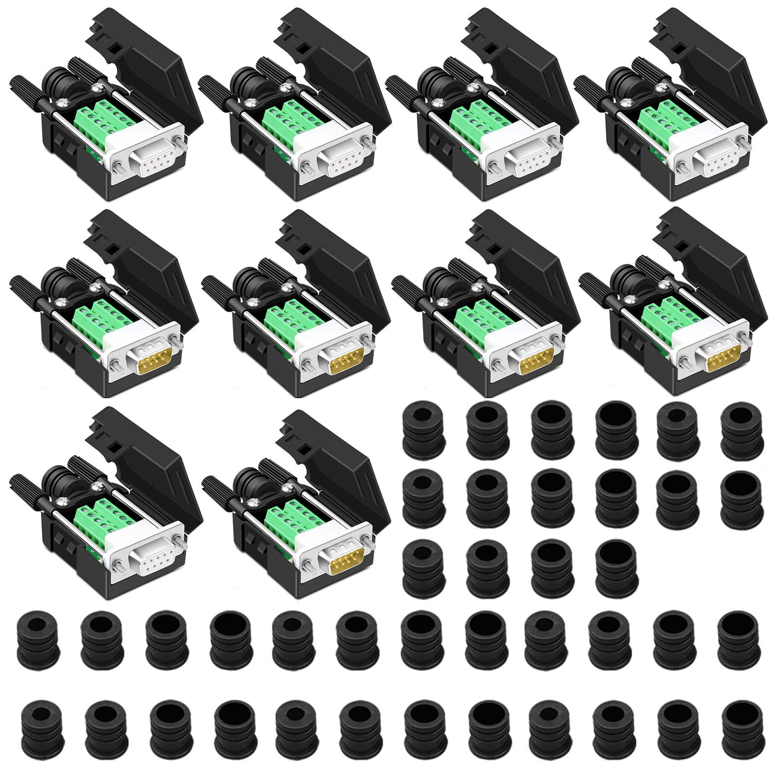 GetUSCart- ANMBEST 10PCS DB9 Breakout Connector, 5PCS Male + 5PCS Female DB9 Solderless RS232 D ...