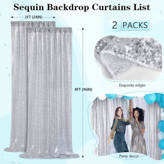 GetUSCart- Silver Sequin Backdrop 2 Panels 2FTx8FT Christmas Party ...