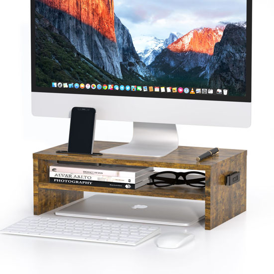 GetUSCart- BONTEC Monitor Stand Riser, 2 Tiers Wood Monitor Riser Stand ...