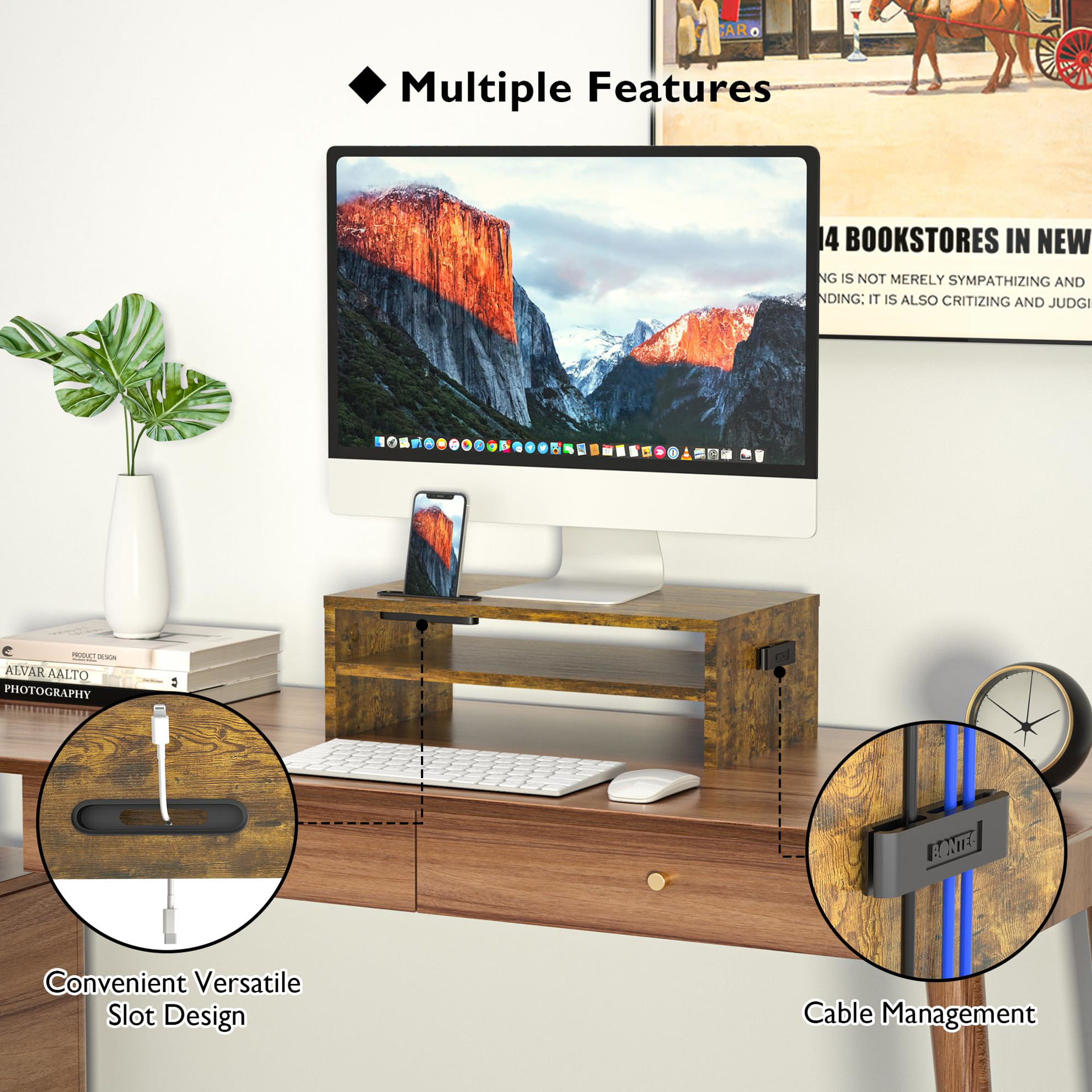 GetUSCart- BONTEC Monitor Stand Riser, 2 Tiers Wood Monitor Riser Stand ...