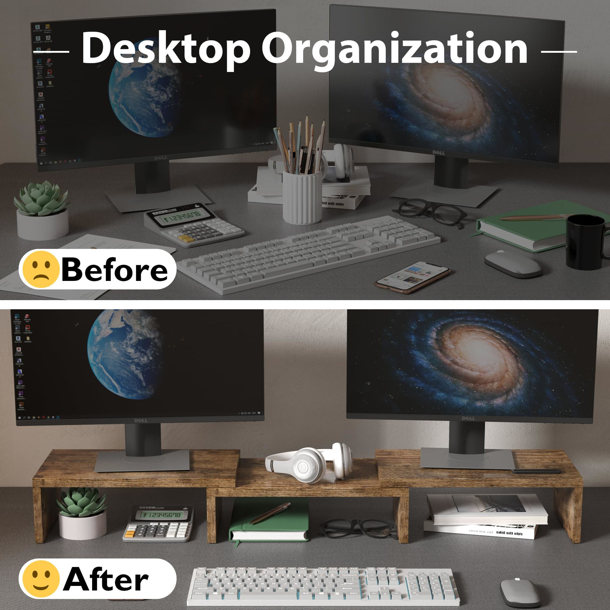 GetUSCart- BONTEC Dual Monitor Stand Riser with Smartphone Holder ...