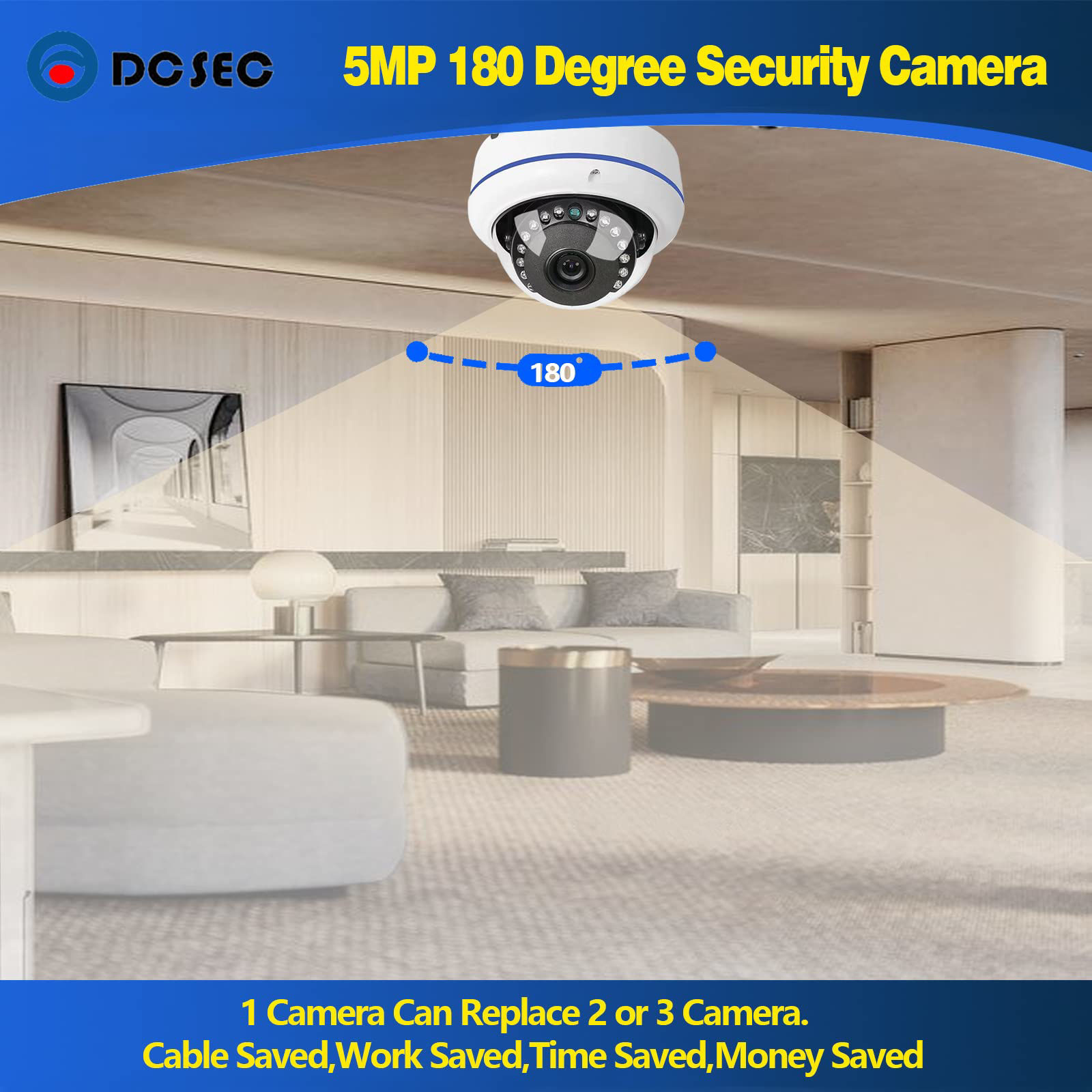 GetUSCart- 5MP 4MP 180 Degree Wide Angle Dome Security Camera HD-TVI ...