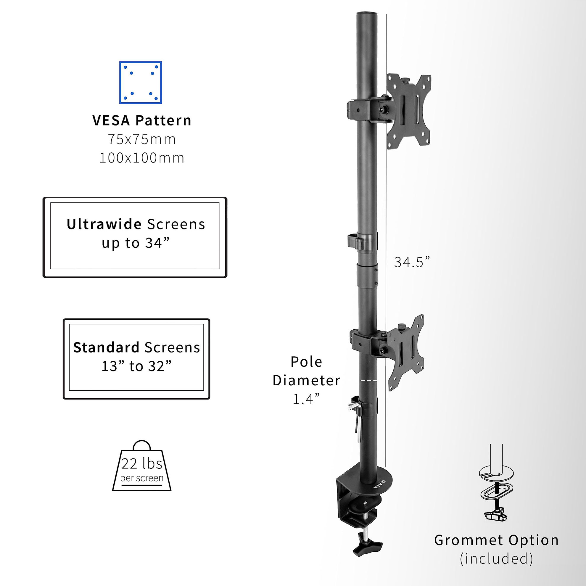 GetUSCart- VIVO Dual Vertically Stacked Monitor Desk Mount, Extra Tall ...