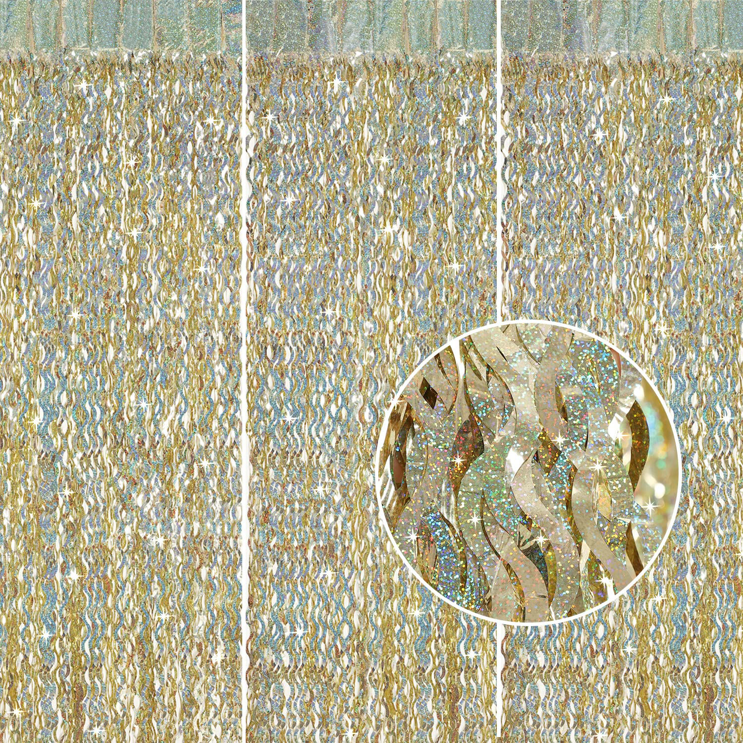 GetUSCart- Champagne Gold Foil Fringe Backdrop - CYLMFC 3 Pack 3.3 ft x ...