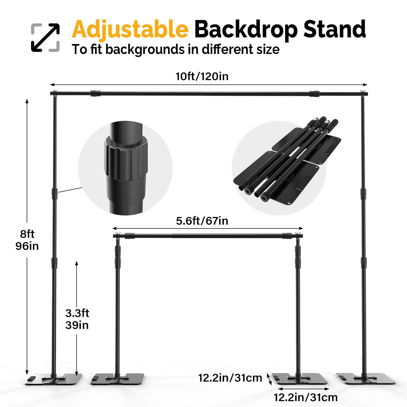 Banner Stand 12x10 Ft Heavy Duty Backdrop Stand – Adjustable Studio ...