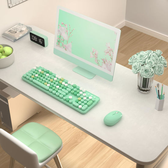 Getuscart Wireless Computer Keyboard And Mouse Combo Coveva Colorful Typewriter Retro Keyboard