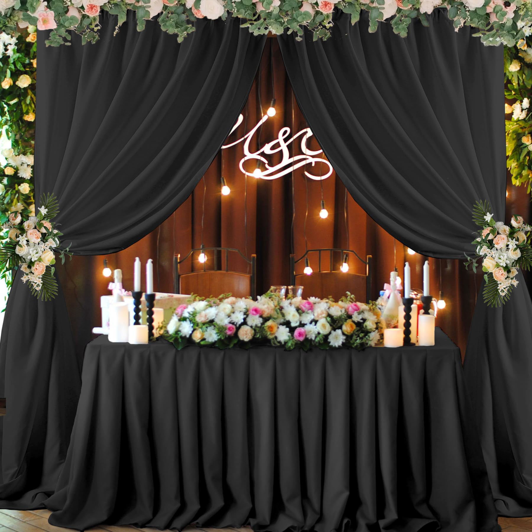 GetUSCart- Black Backdrop Curtain Panels for Parties, Thick Polyester ...