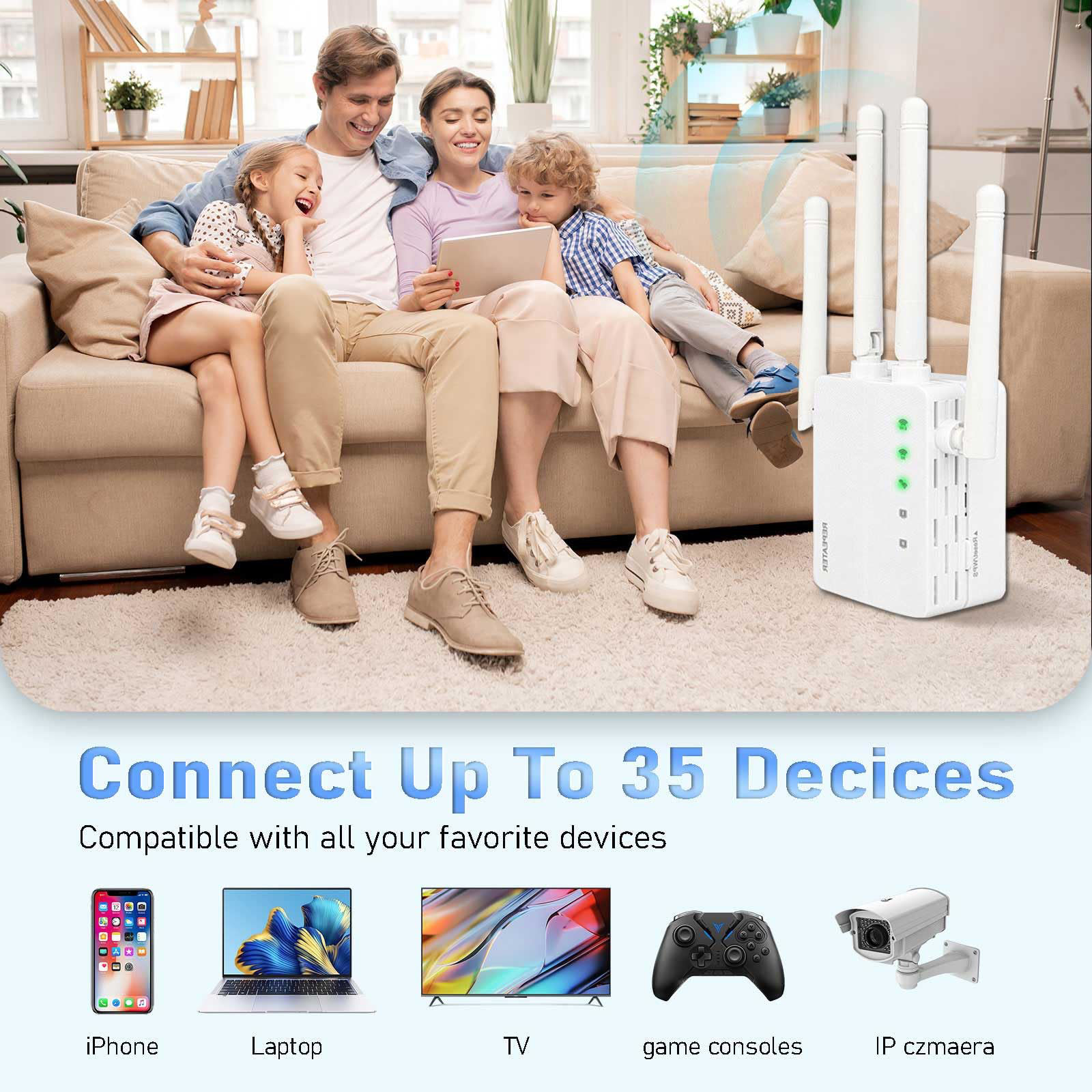 GetUSCart- 2024 Newest WiFi Extender Wireless Booster 1200Mbps Range up to 9500 sq.ft, Repeater ...