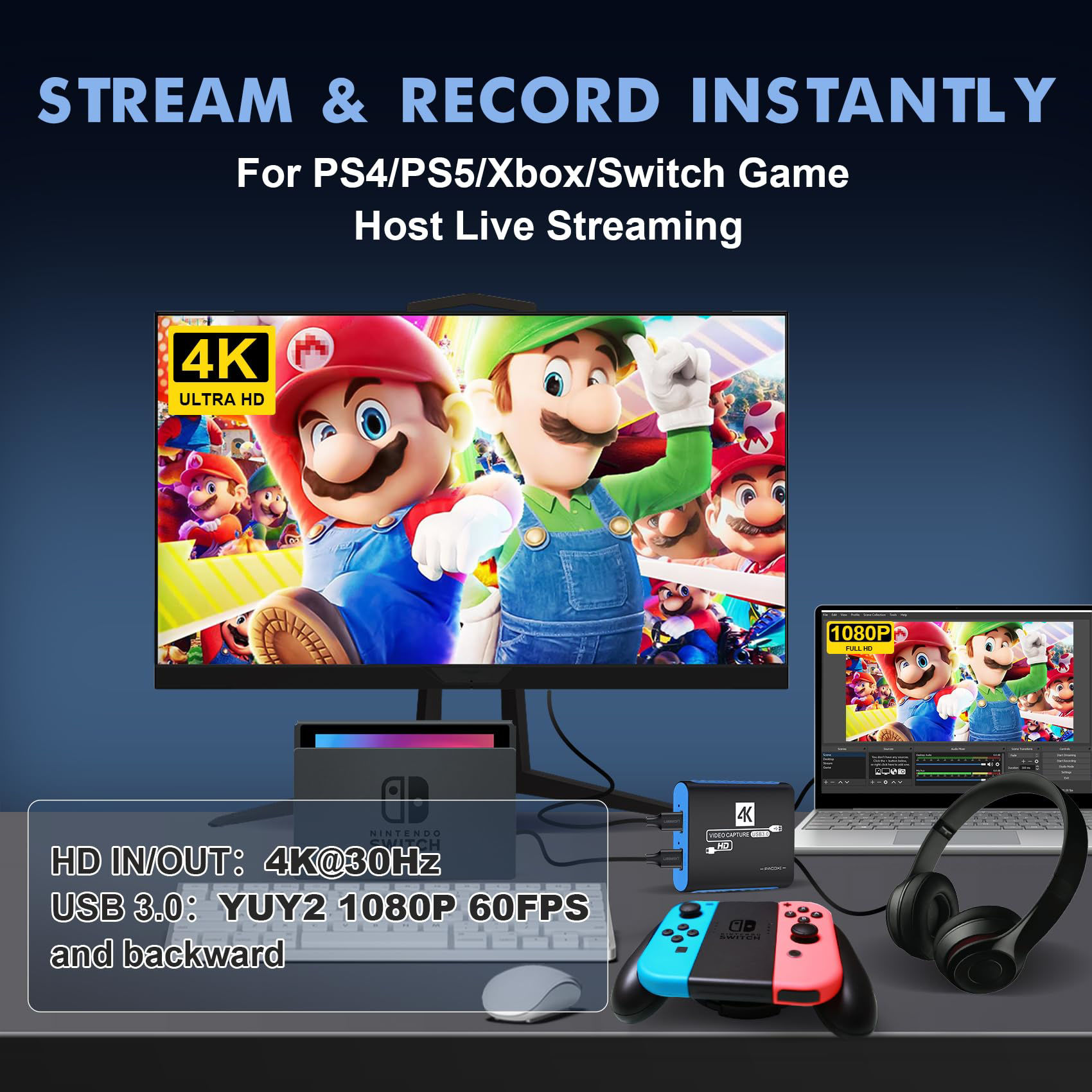 GetUSCart- Capture Card for OBS Twitch Game Live Streaming and ...
