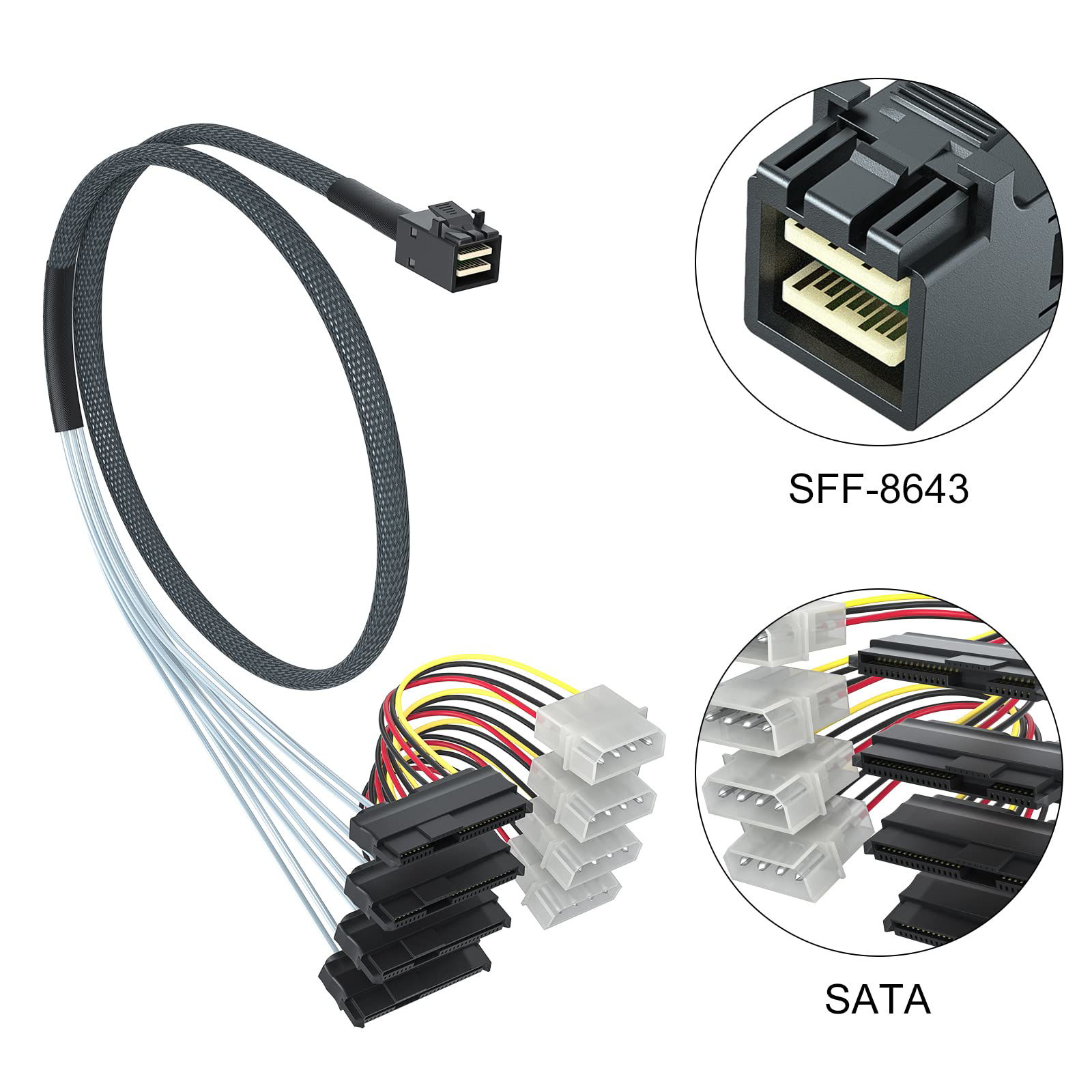 GetUSCart- Internal Mini SAS HD SFF-8643 to (4) 22-Pin SFF-8482 Fan-Out ...