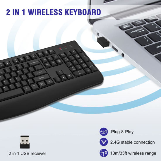 GetUSCart- QUASIO Wireless Keyboard, 2.4G Full-Sized Ergonomic Wireless ...