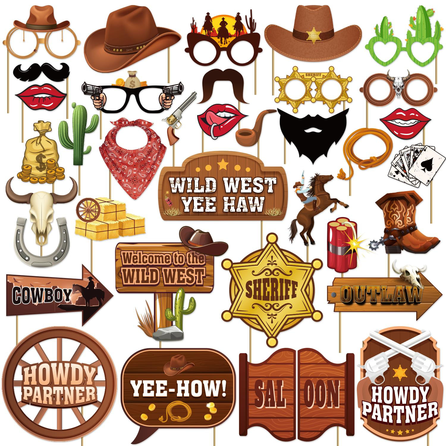 GetUSCart- 36Pcs Country Party Decorations Photo Booth Props, Western ...