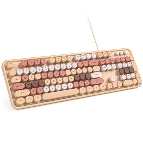 GetUSCart- MOWUX Computer Keyboard Wired, Plug Play USB Retro Round ...