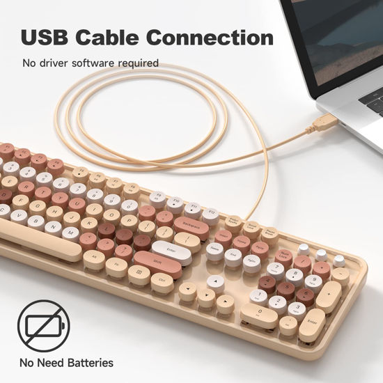 Getuscart Mowux Computer Keyboard Wired Plug Play Usb Retro Round