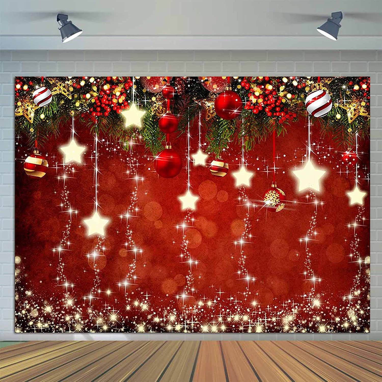 GetUSCart- Sparkling Stars Red Christmas Backdrop for Photography Vinyl ...