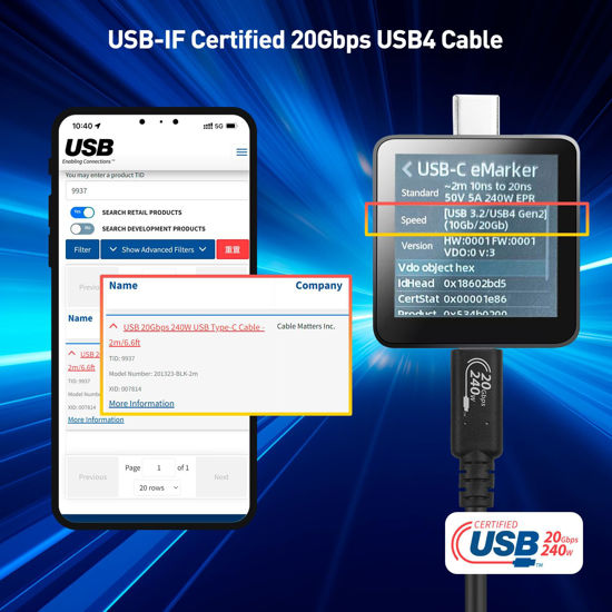 GetUSCart- [USB-IF Certified] Cable Matters 20Gbps Long USB4 Cable/USB ...