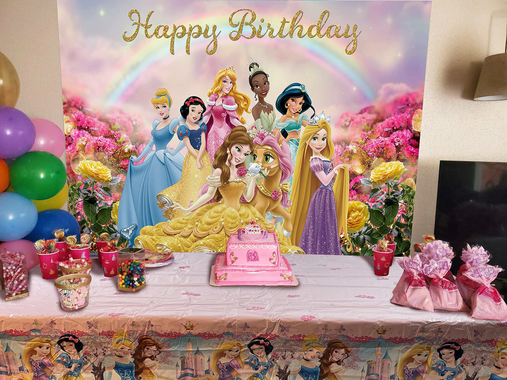 GetUSCart- BWW Princess Happy Birthday Backdrop Colorful Rainbow ...