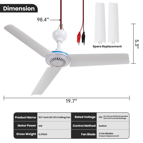 GetUSCart- NPKRRSK DC 12V Portable Ceiling Fan 19.7”Mini Hanging ...