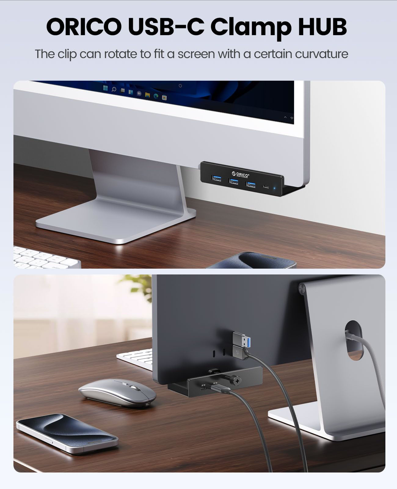 GetUSCart- ORICO USB Hub 3.0, Clamp USB Hub with Extra Power Supply Port, Aluminum 4-Port USB ...