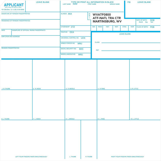 GetUSCart- GUNGNER FD-258 ATF NFA Fingerprint Cards with Thumbprint Ink ...