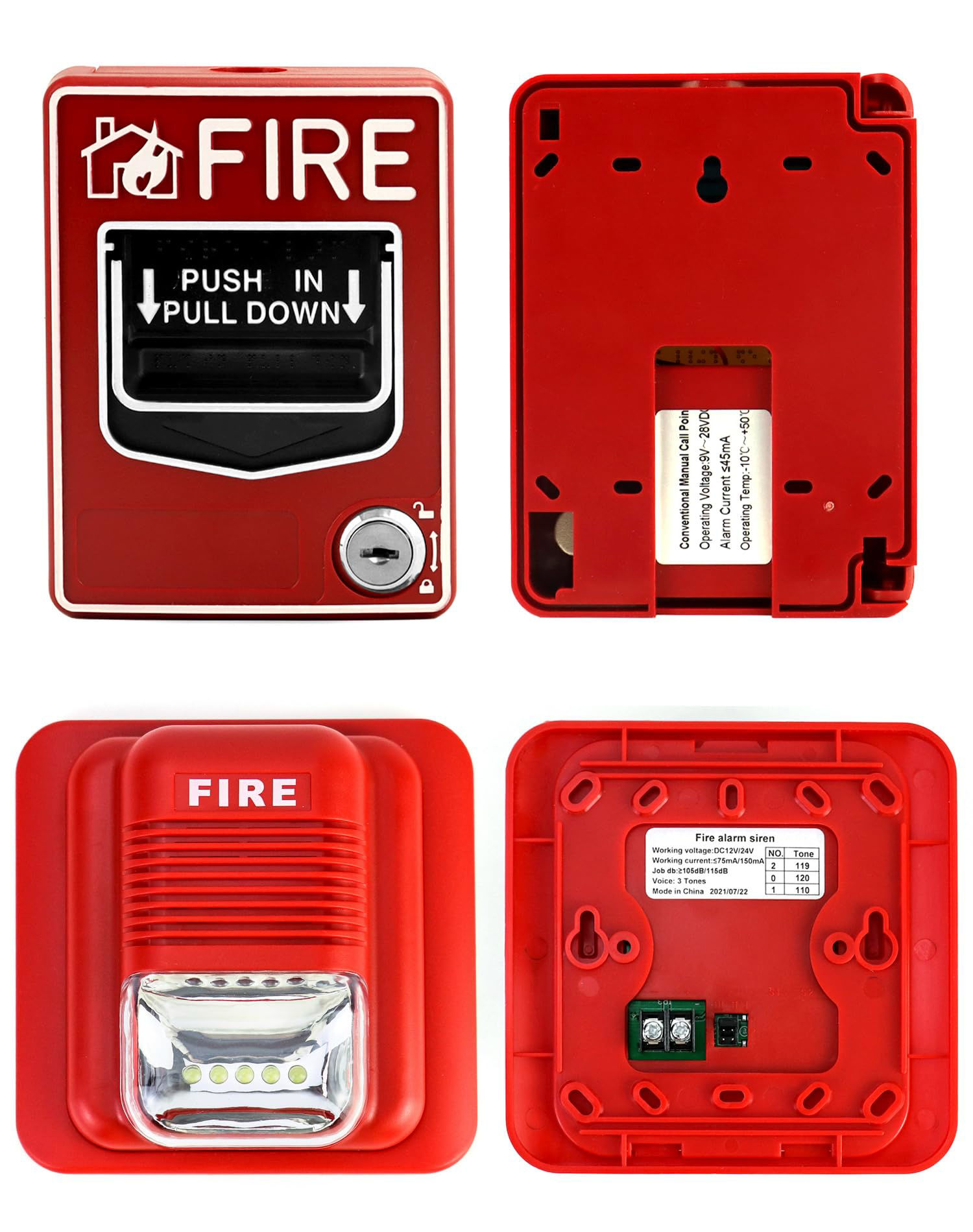GetUSCart- QWORK Wired Emergency Fire Alarm Station, 12 / 24V DC Wired ...