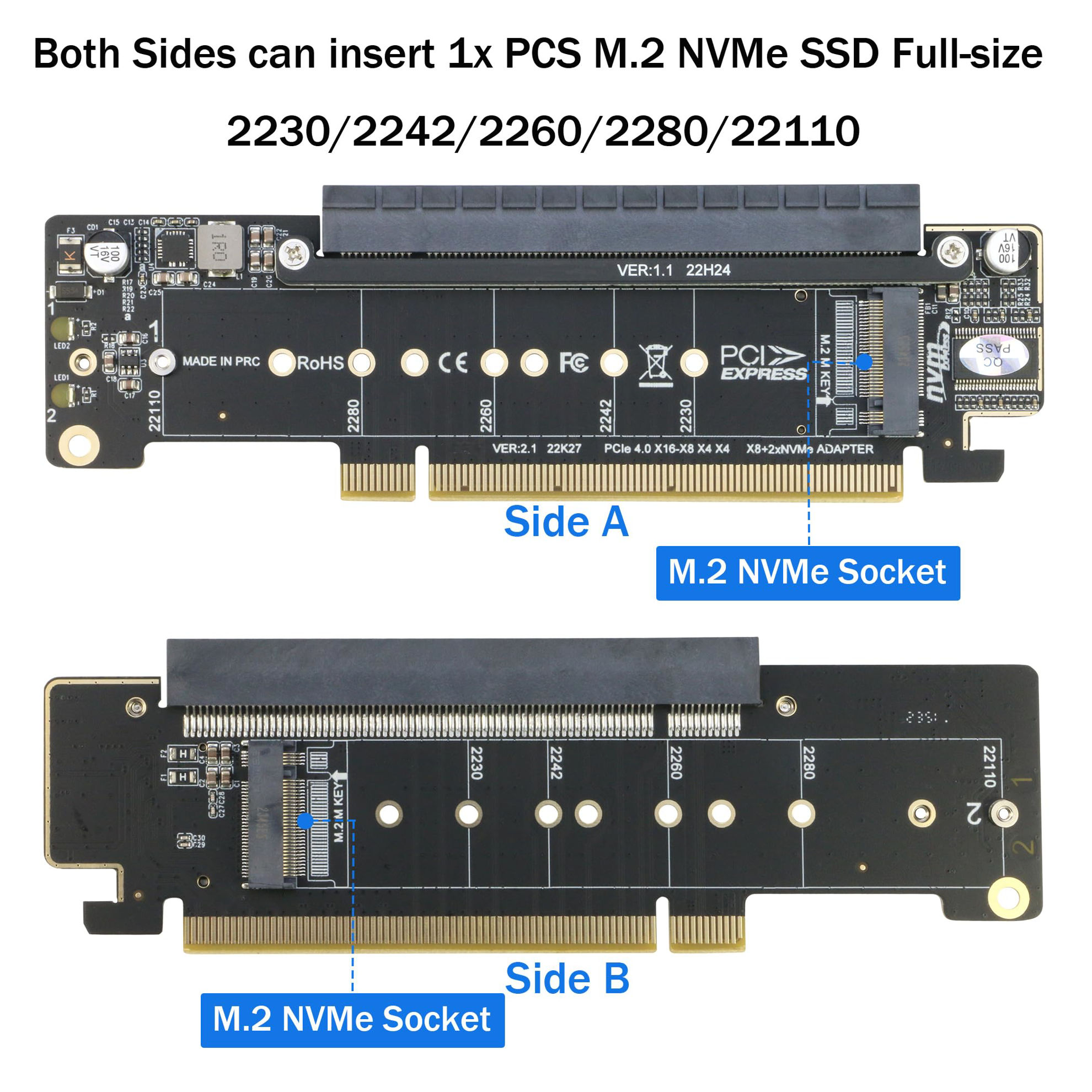 GetUSCart- RIITOP Dual NVMe PCIe Adapter, PCIe 4.0 X16 to Dual NVMe and 1x More PCIe x16 (x8 ...