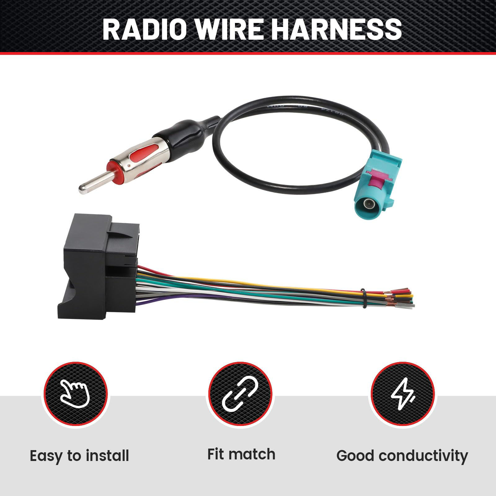 GetUSCart- RED WOLF Stereo Wiring Harness w/Fakra Antenna Adapter for ...