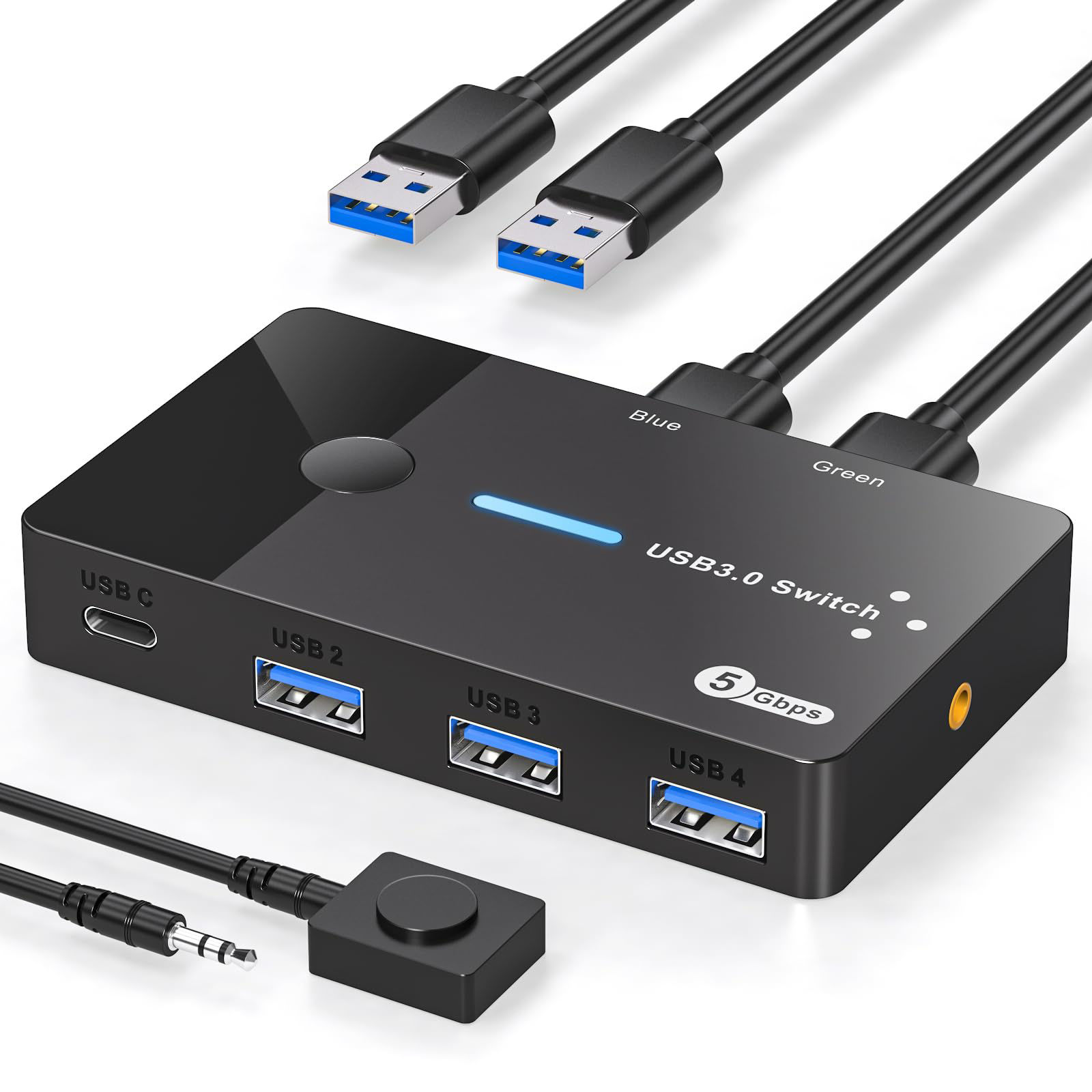 GetUSCart- USB 3.0 Switch 2 Computers Sharing USB C & A Devices, 4 Port USB Switcher Sharing ...