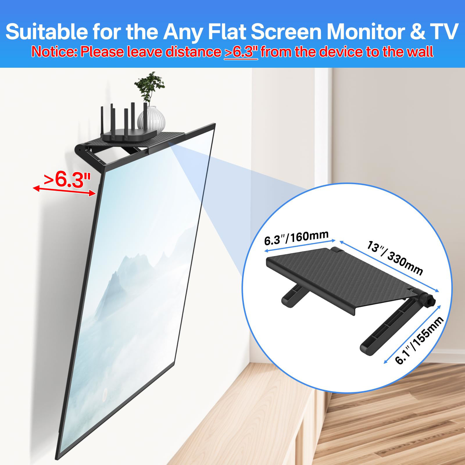 GetUSCart- 13-Inch Wide Platform Adjustable TV Top Shelf, Screen Top ...