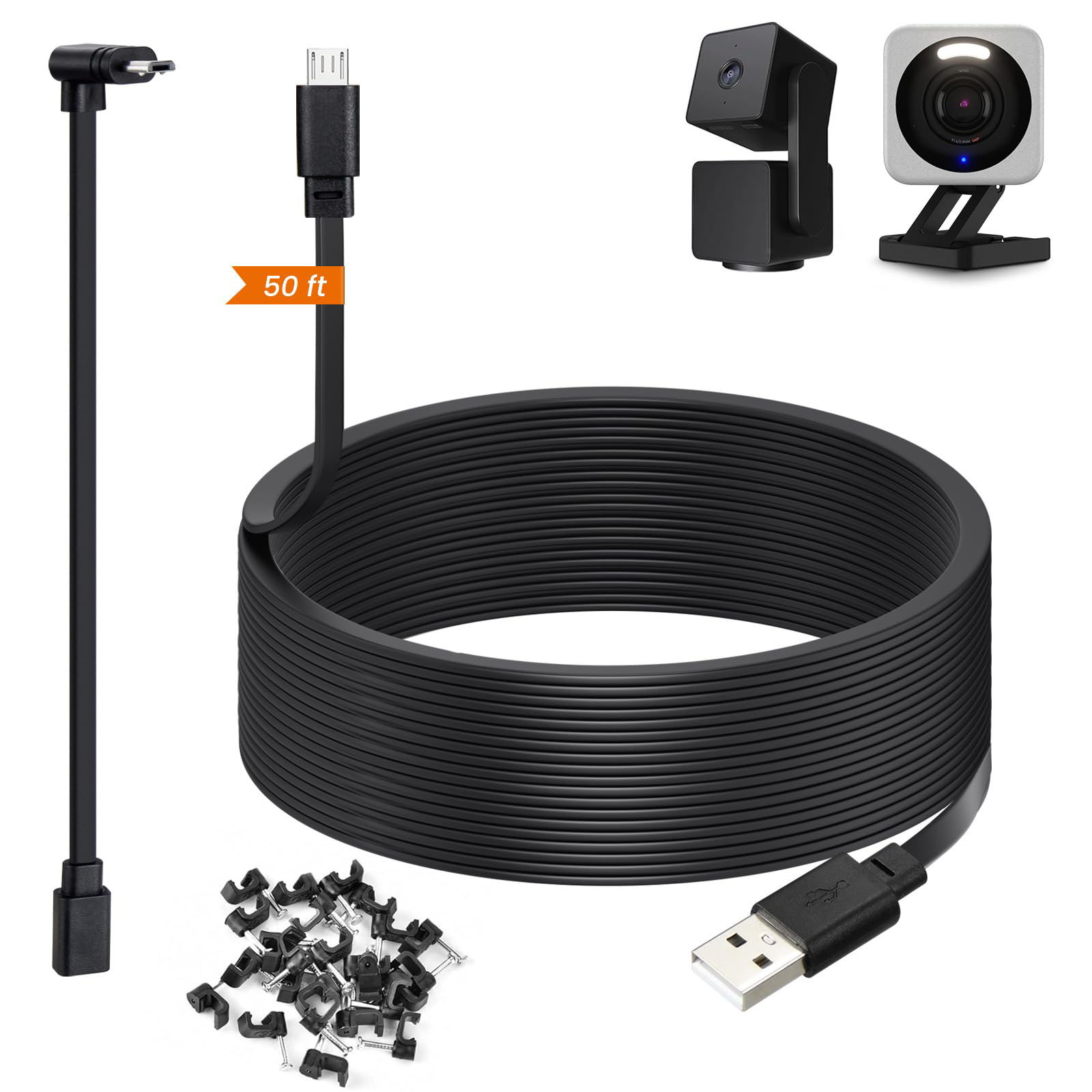 GetUSCart- 50ft Power Cable for Wyze Cam v4,Wyze Cam Pan v3,Wyze OG ...