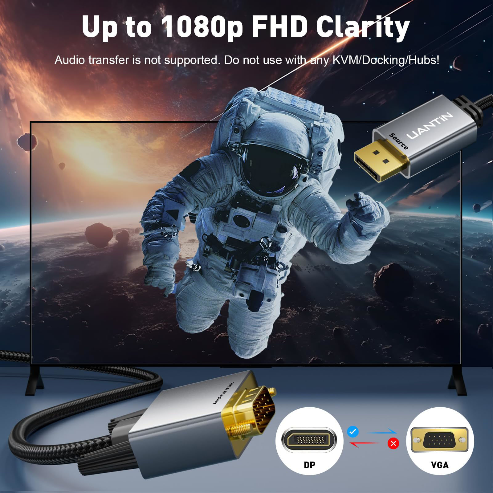GetUSCart- UANTIN DisplayPort to VGA Cable Adapter 6FT |Aluminum Shell ...